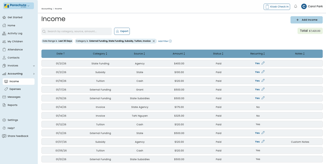 View & Manage Income
