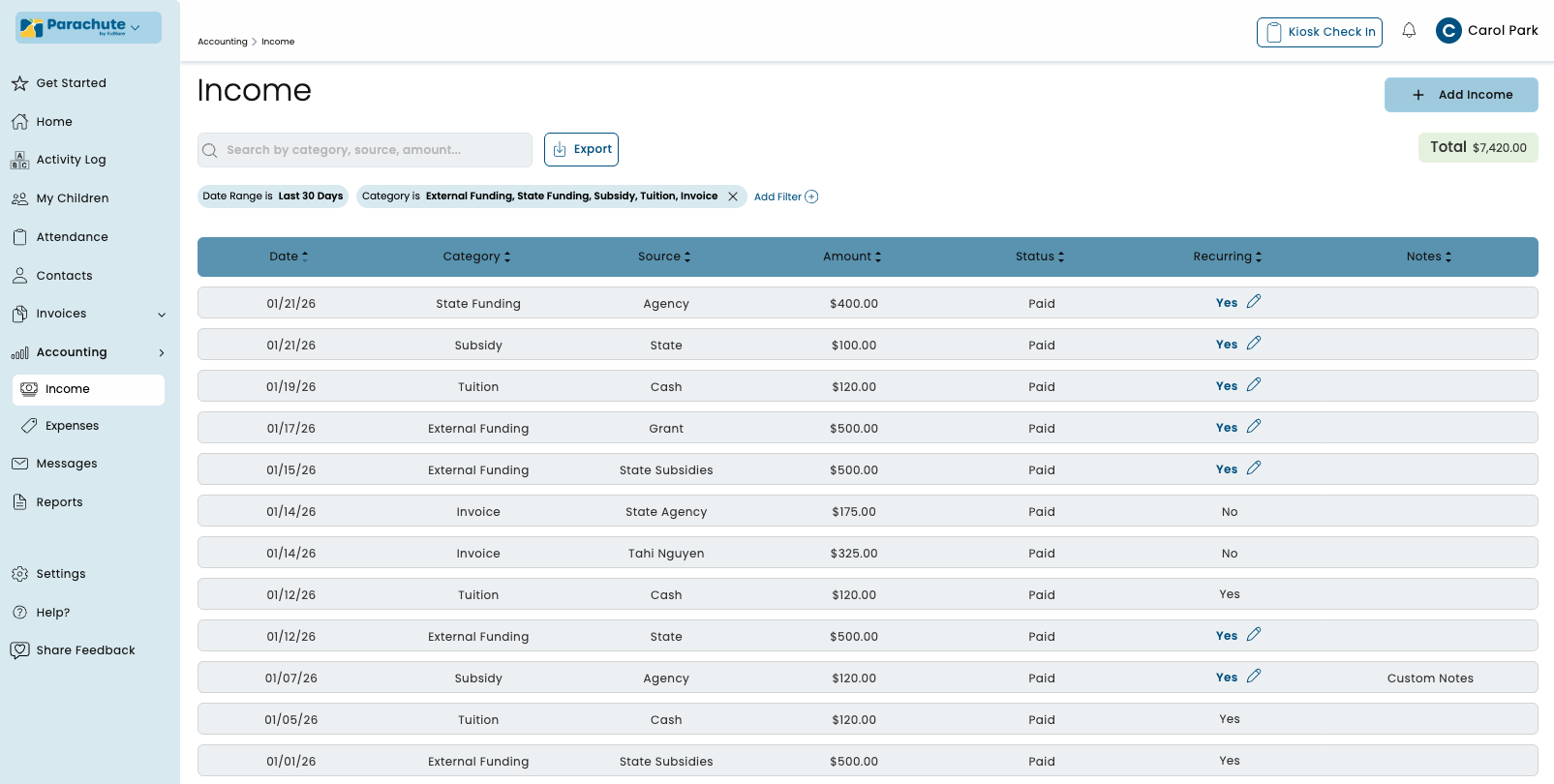 View & Manage Income