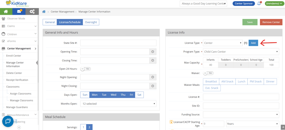 Manage Center Information