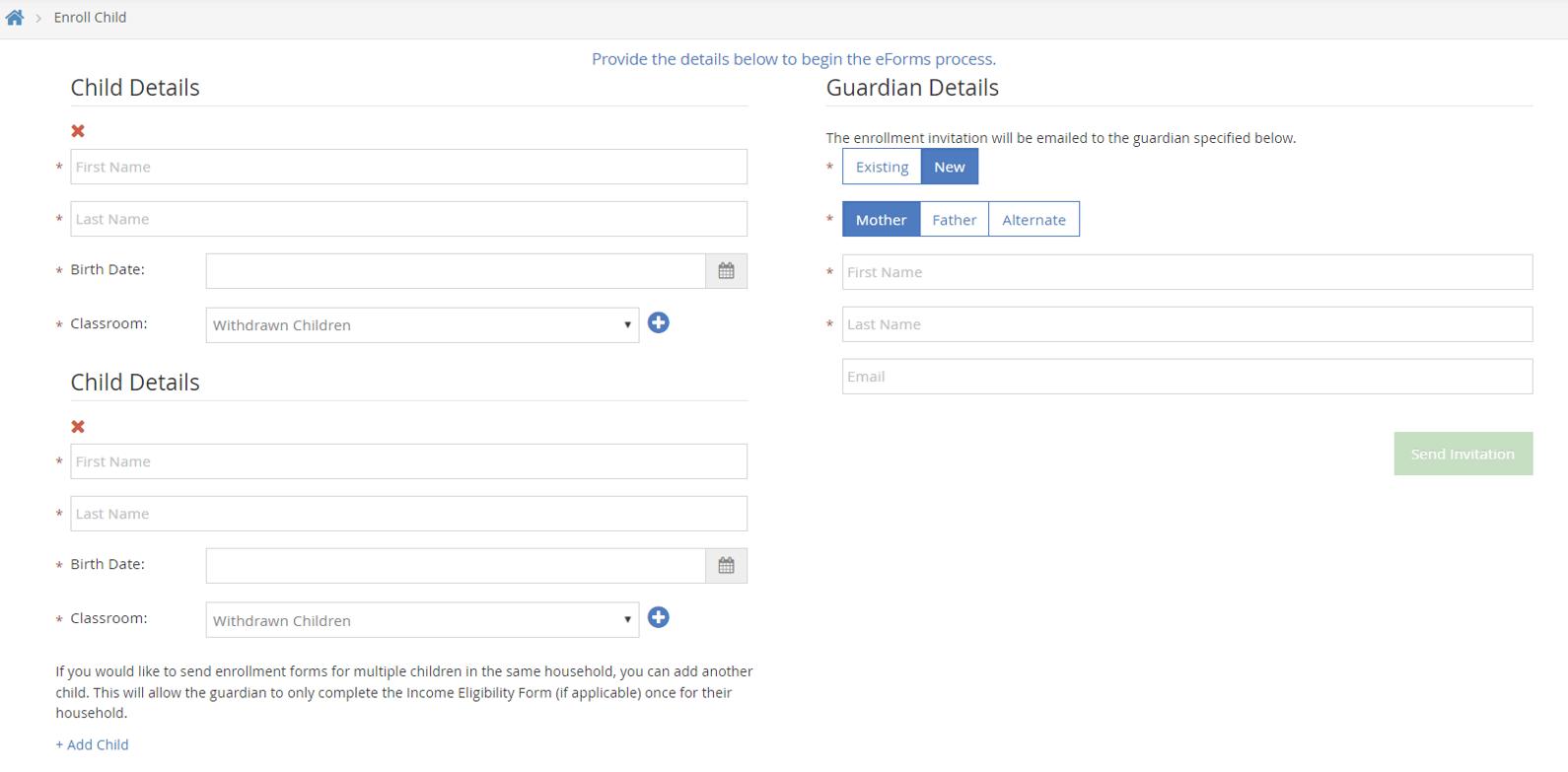 Add New Participants Using eForms
